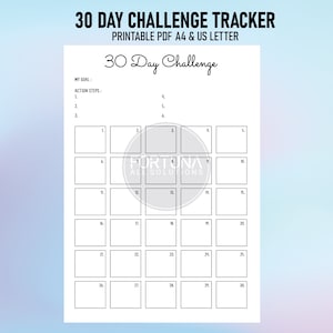 30 Day Challenge Tracker Printable PDF A4 US Letter - Etsy
