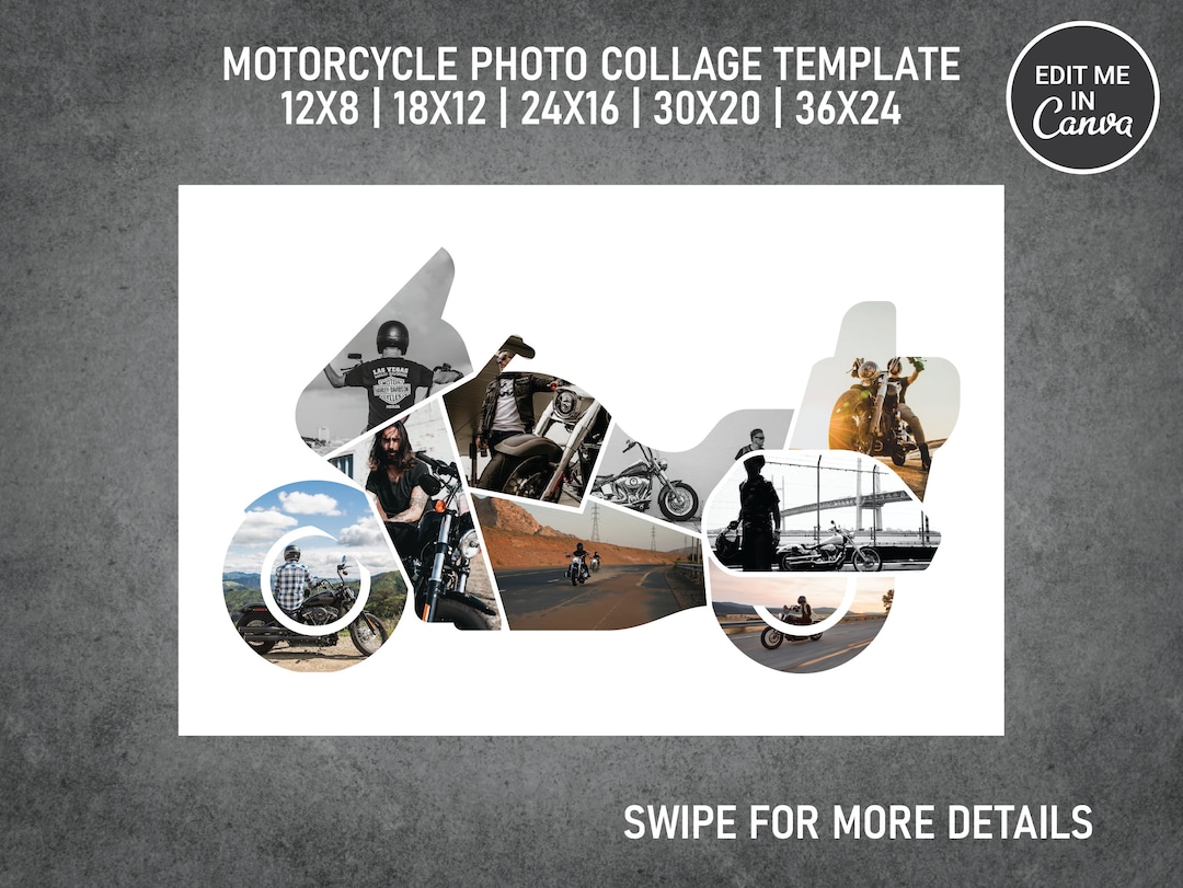 Biker Motorcycle Photo Collage Template Canva PDF | Memorial Collage ...