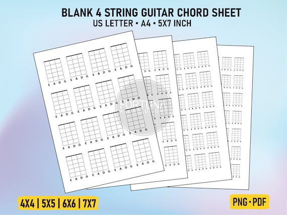 Blank Printable Diagram Bass Guitar Chord Charts 4 String PDF | Etsy