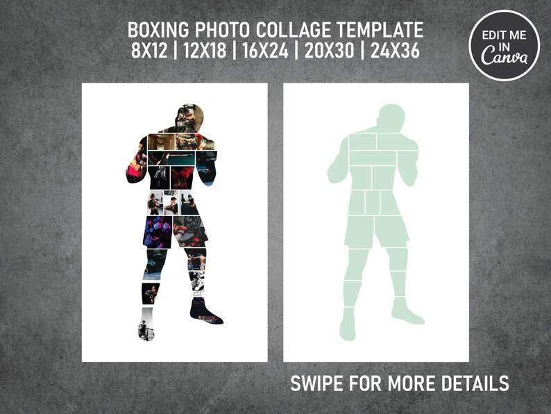 Boxing Photo Collage Template Canva PDF | Memorial Collage 8x12, 12x18 ...