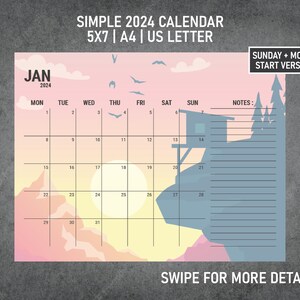 Printable Nature Scenery 2024 Calendar PDF | A4 | US Letter | 5x7 ...