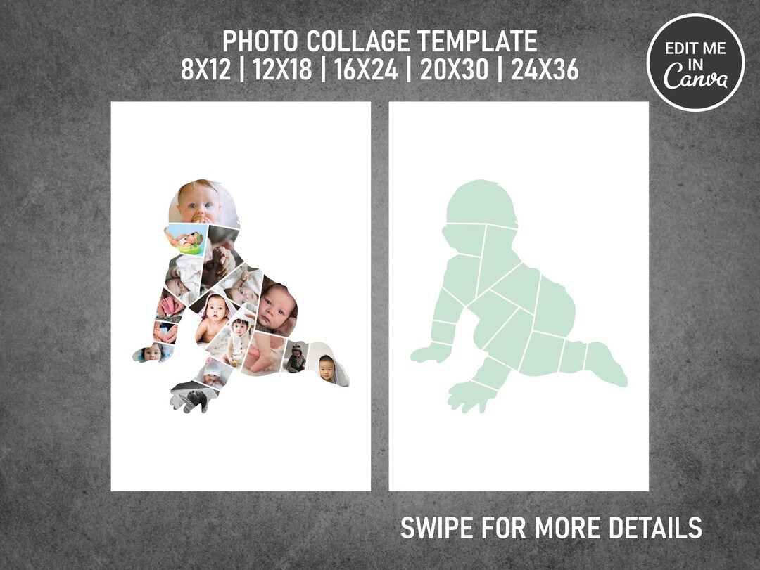 Baby Photo Collage Template PDF Canva | Memorial Collage 8x12, 12x18 ...