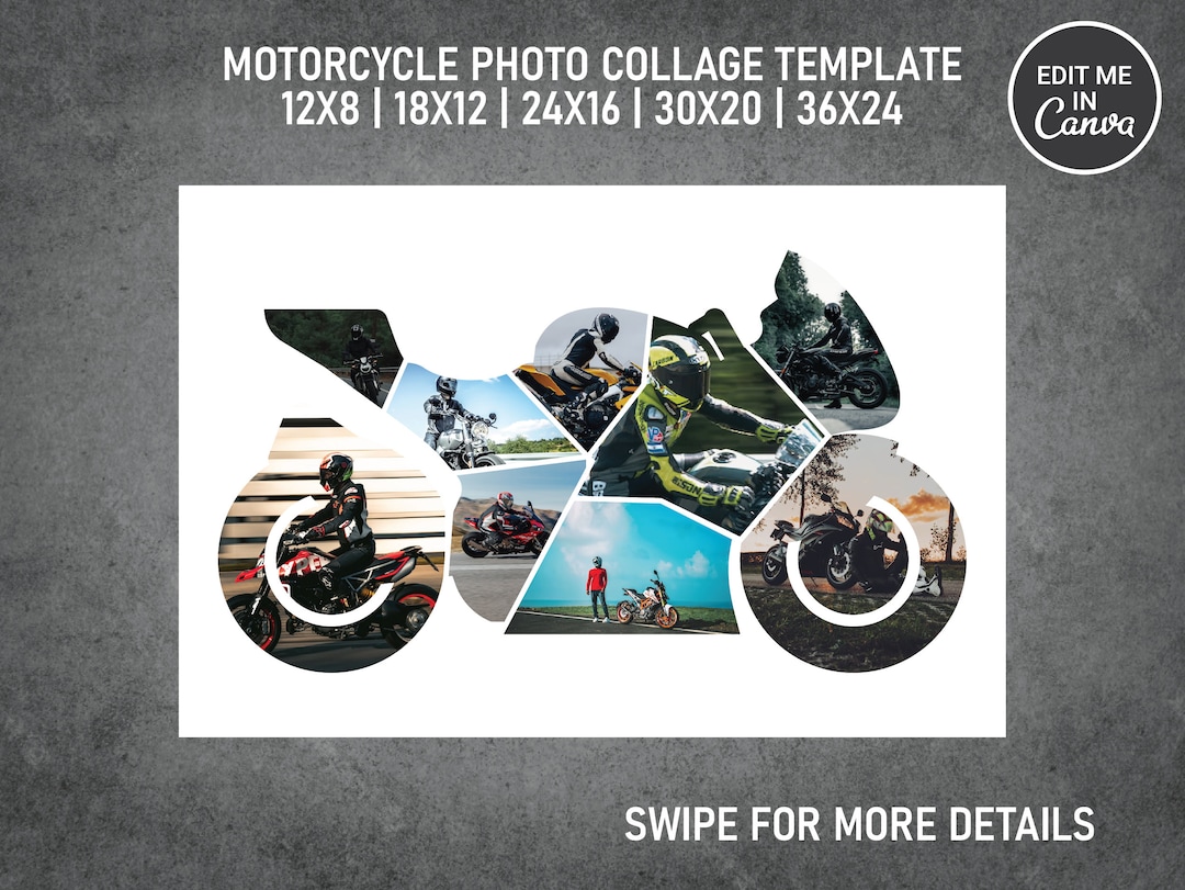 Motorcycle Biker Photo Collage Template Canva PDF | Memorial Collage ...