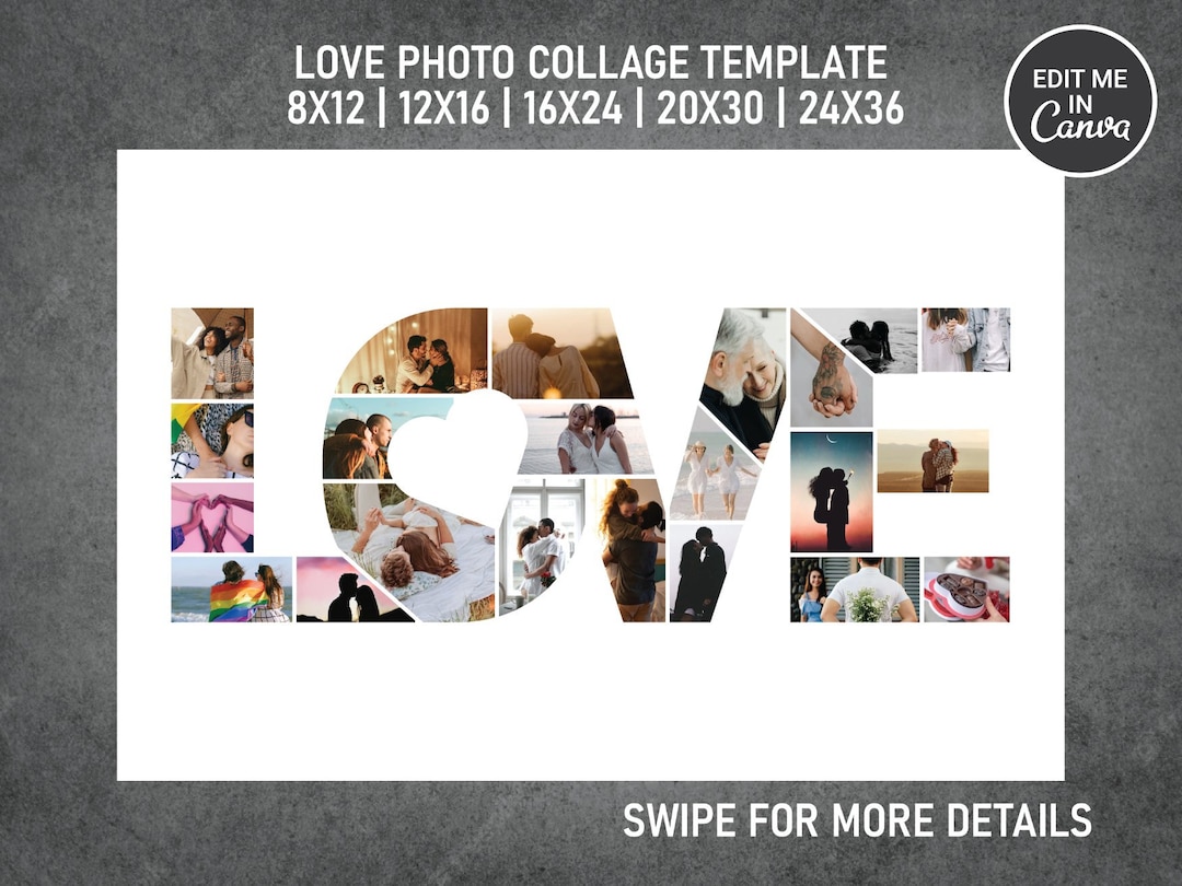 Love Photo Collage Template Canva PDF | Memorial Collage 8x12, 12x18 ...