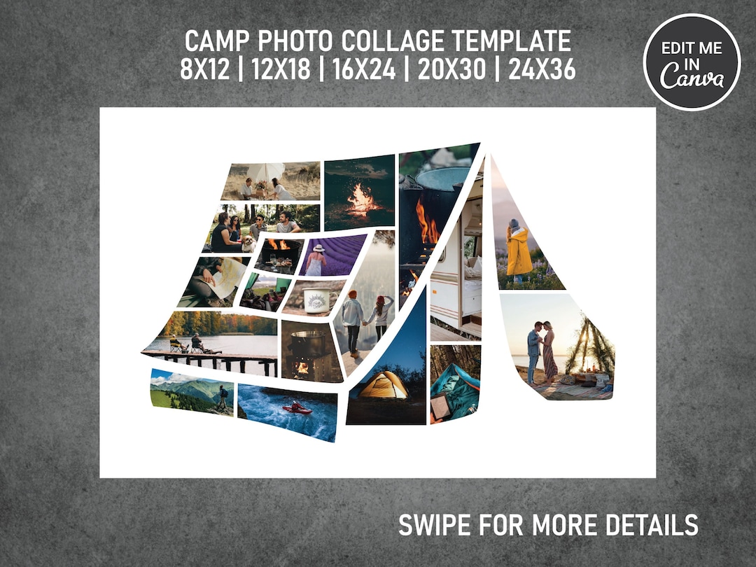 Camping Camp Tent Photo Collage Template Canva PDF | Memorial Collage ...