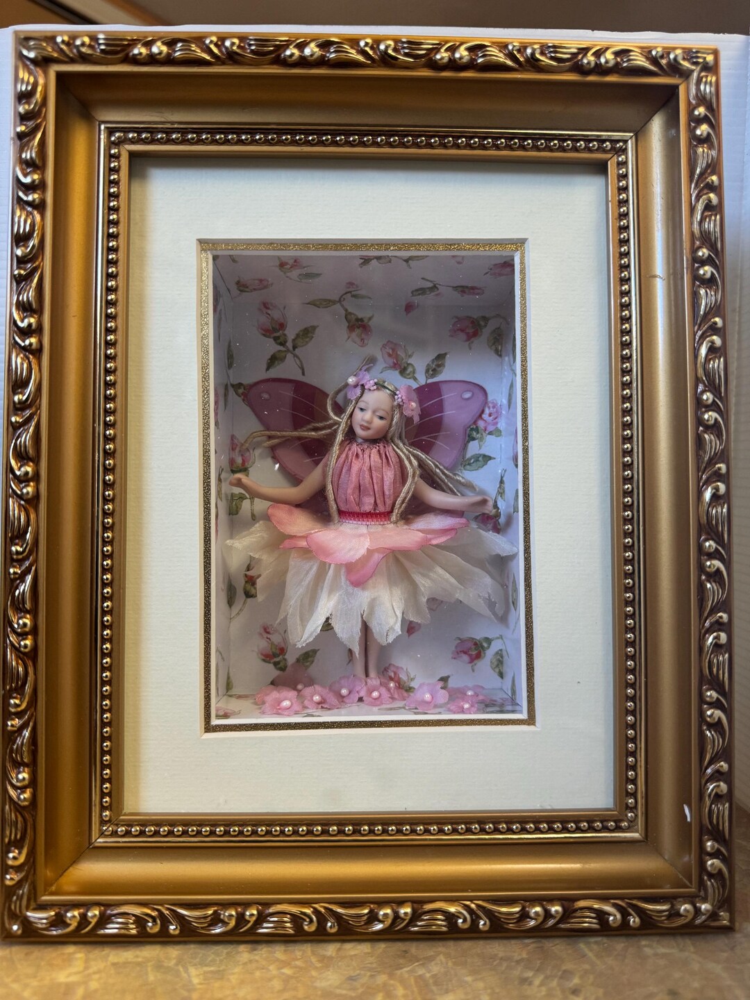 Pink Doll Fairy Shadow Box, 10 X 8 Inches Golden Frame - Etsy