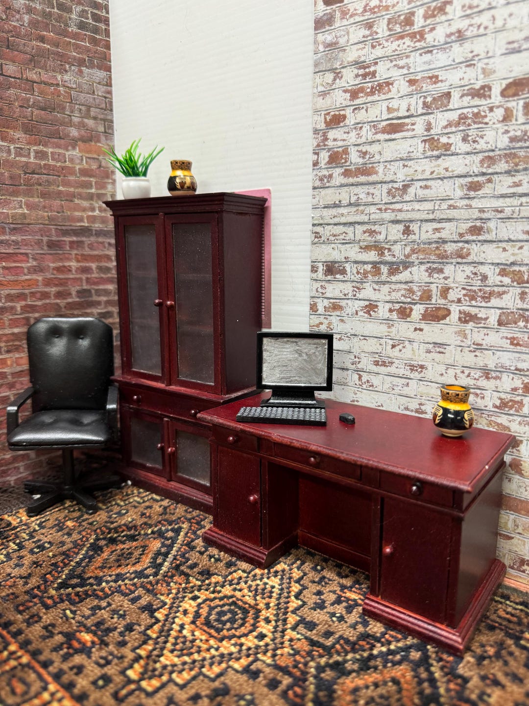 Miniature 1,12 Scale Mahogany Desk Set, Wall Tall Cabinet Working Parts ...