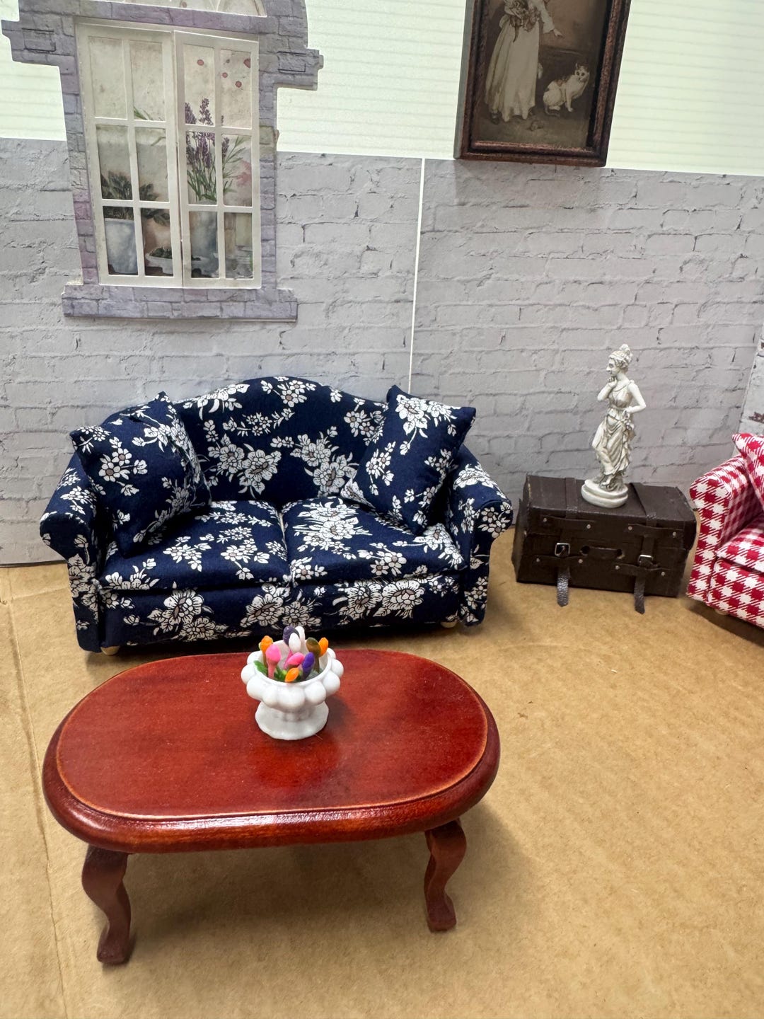 This is a Beautiful Hand-made Blue Sofa With a Flower Design, Scaled to ...