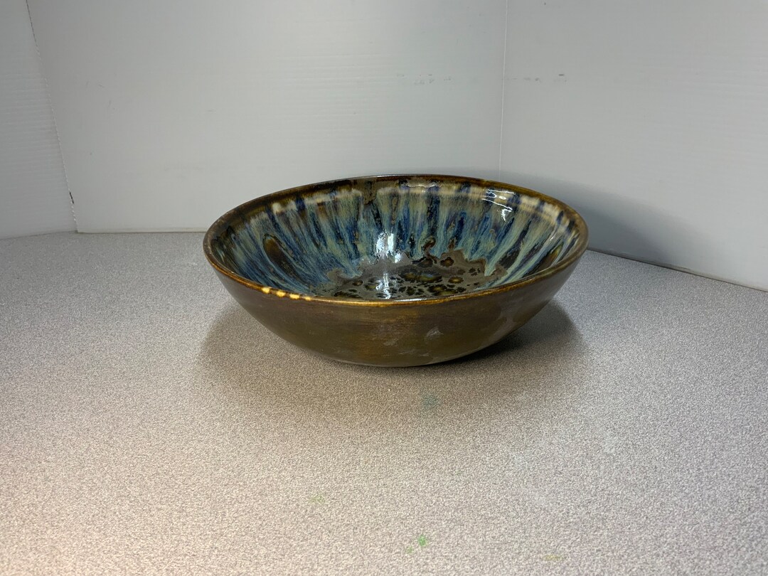 Pottery Bowl Blue Beautiful Pottery Serving Bowl, Stoneware Ceramic ...