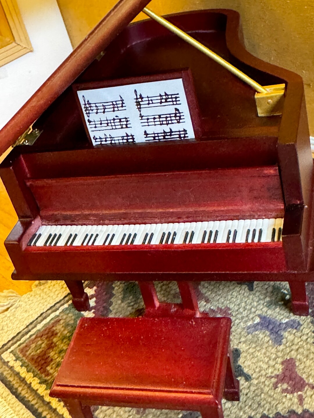 Miniature Grand Piano With Bench Seat Instrument 1:12 Scale Dollhouse ...