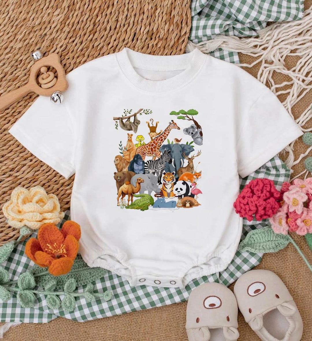 Zoo Animal Safari Baby Romper, Animal Safari Birthday Baby Clothes, 1st ...