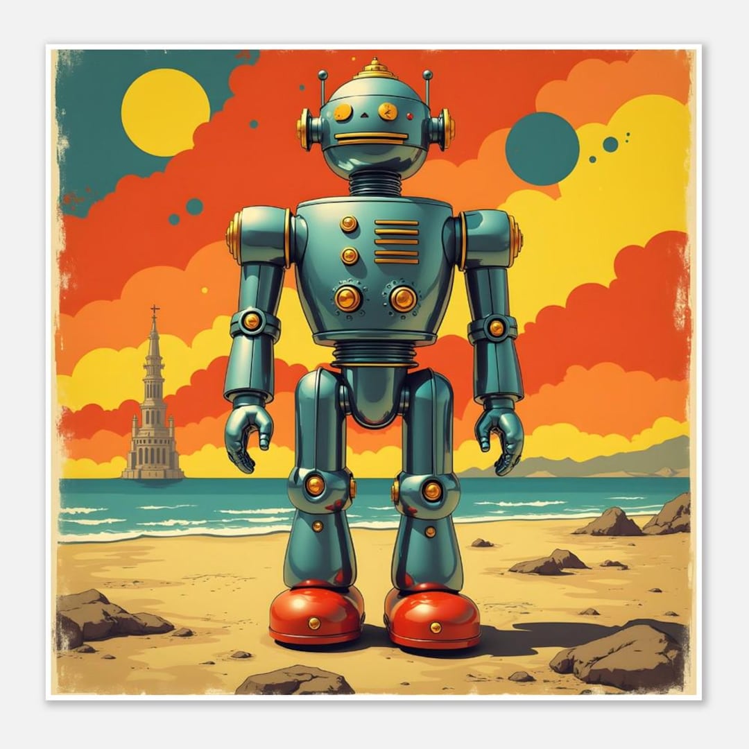 Retro 1950's Robot Poster - Colorful Sci-fi Artwork - Vintage Wall ...