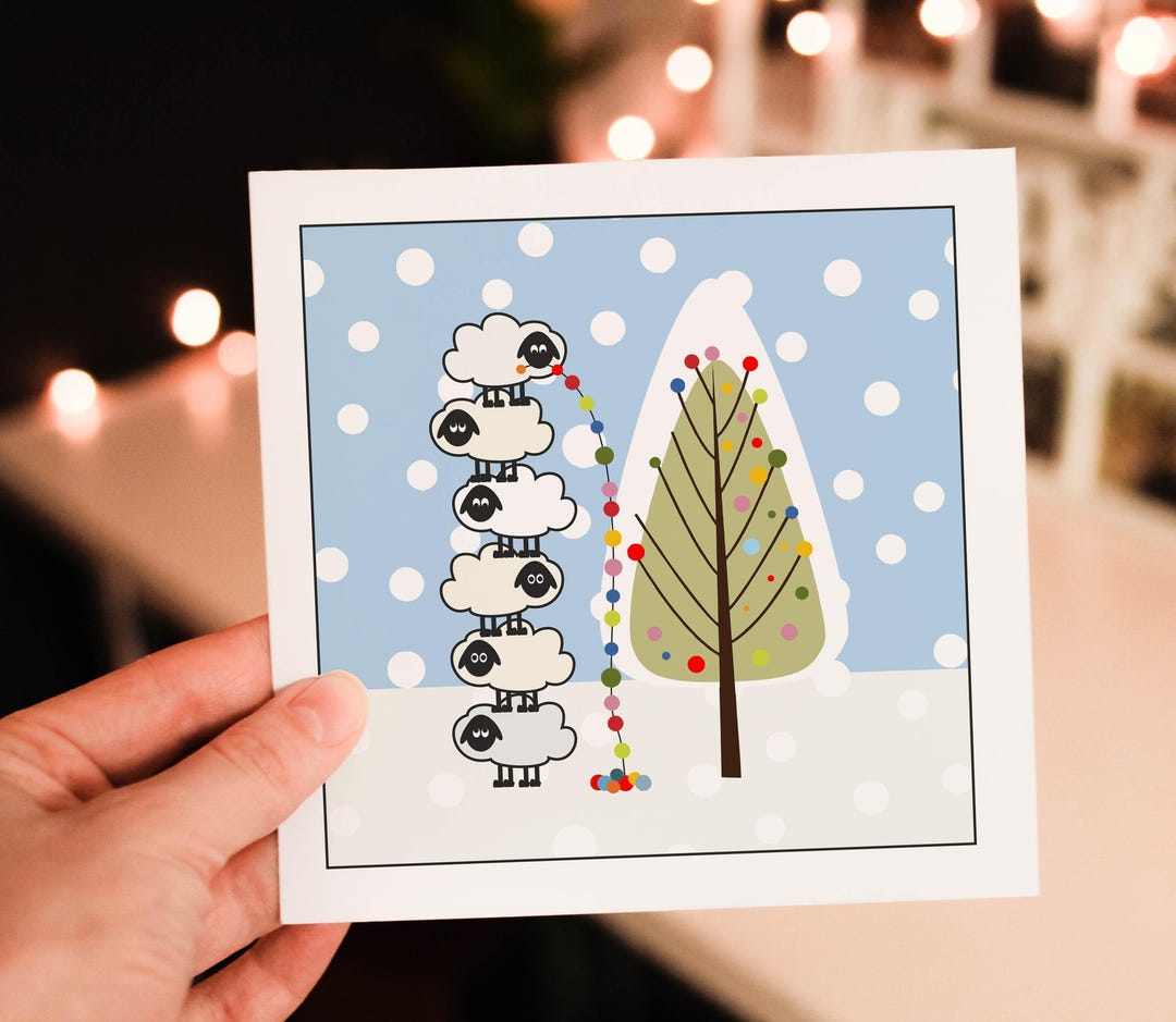 Christmassy Sheep Christmas Card, 150mm X 150mm, the Perfect Xmas Card ...