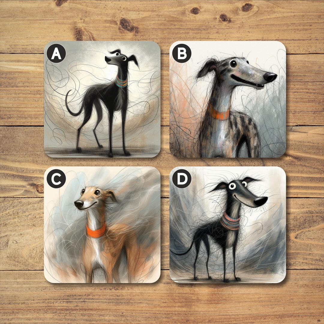 Greyhound Lurcher Square Coasters, 9cm X 9 Cm, Cork Backed, Gloss ...