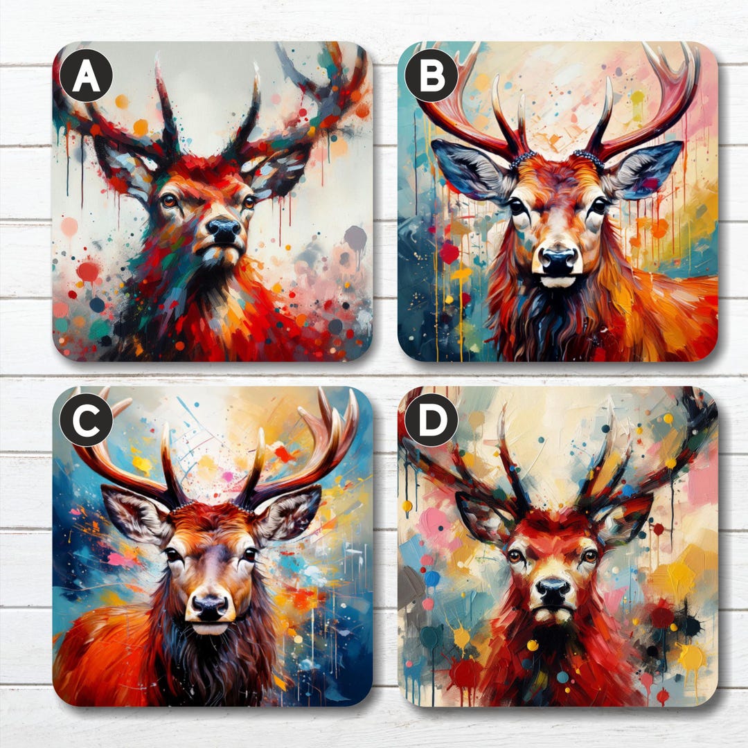Colourful Red Deer Stag Coasters: Cork Backed, Gloss Finish - Etsy