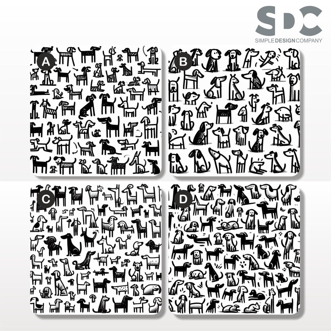 Doodle Dogs Square Coasters: Black & White Art, Cork Backed, Wipe Clean ...