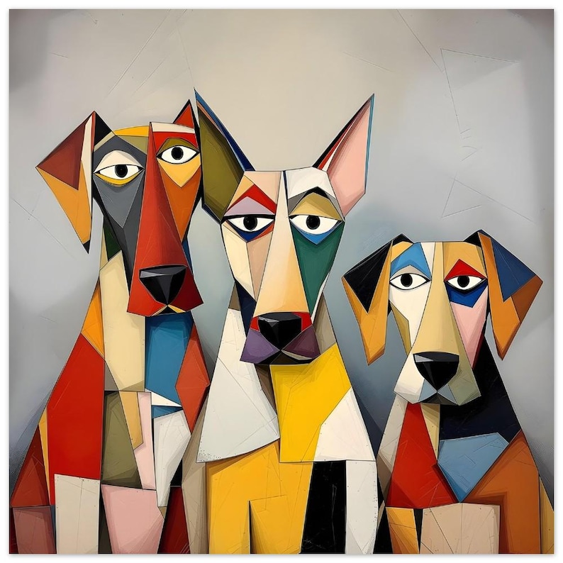 3 Dogs - Picasso & Mondrian Inspired Dog Art Print - Premium Quality ...