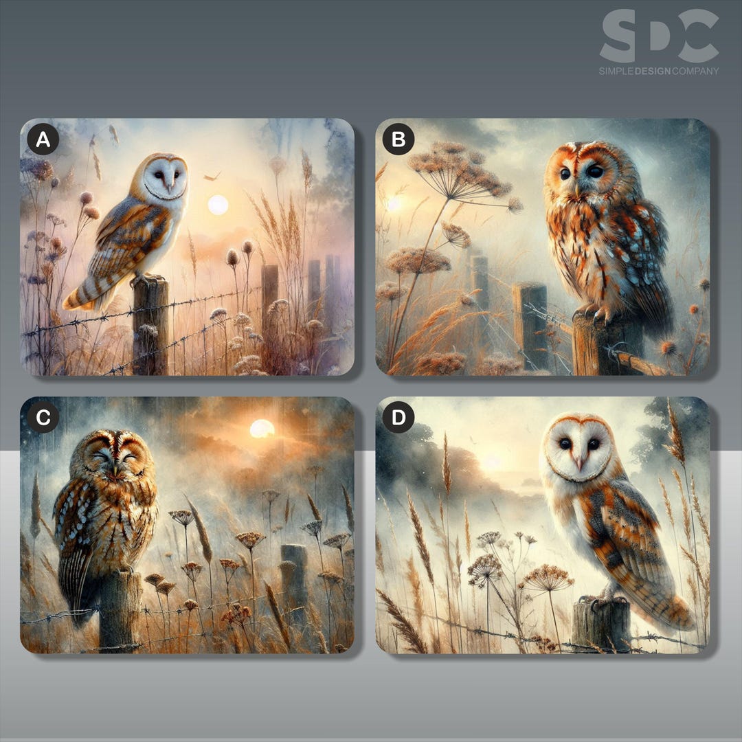Watercolour Owl Placemats, 26cm X 20cm, Cork Backed, Gloss Finish ...
