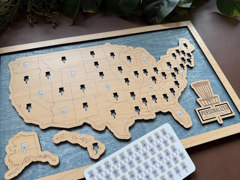 Disc Golf Bucket List Map – One per State Wooden Tracker With Tokens ...