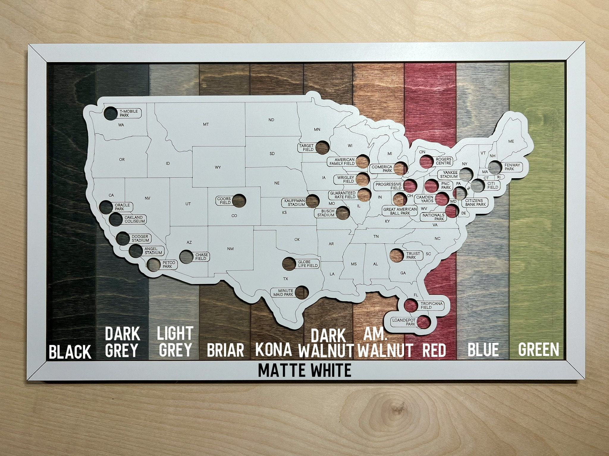 College Football Stadium Map – Wooden Bucket List Tracker With Tokens ...