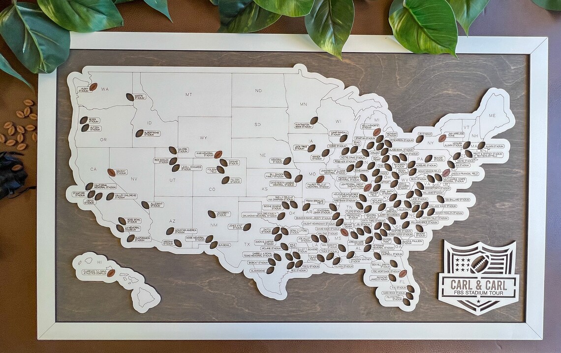 College Football Stadium Map – Wooden Bucket List Tracker With Tokens ...