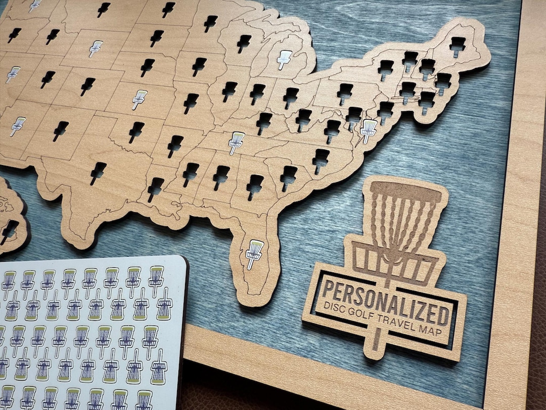 Disc Golf Bucket List Map – One per State Wooden Tracker With Tokens ...