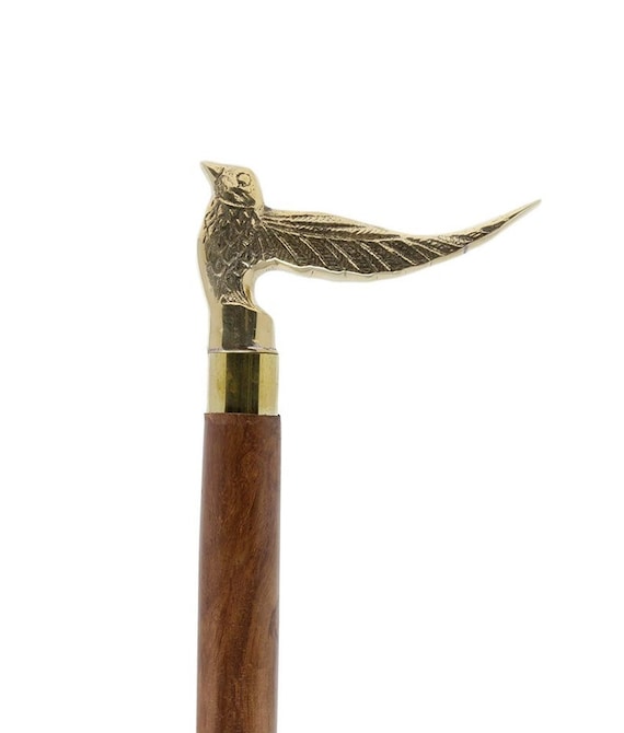 37 Bird Walking Stick Brown and Brass Handle in Golden - Etsy