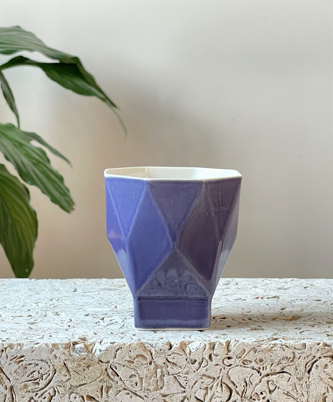 Diamond Shape Limoges Cup, Purple Colour Scandinavian Style Mug ...