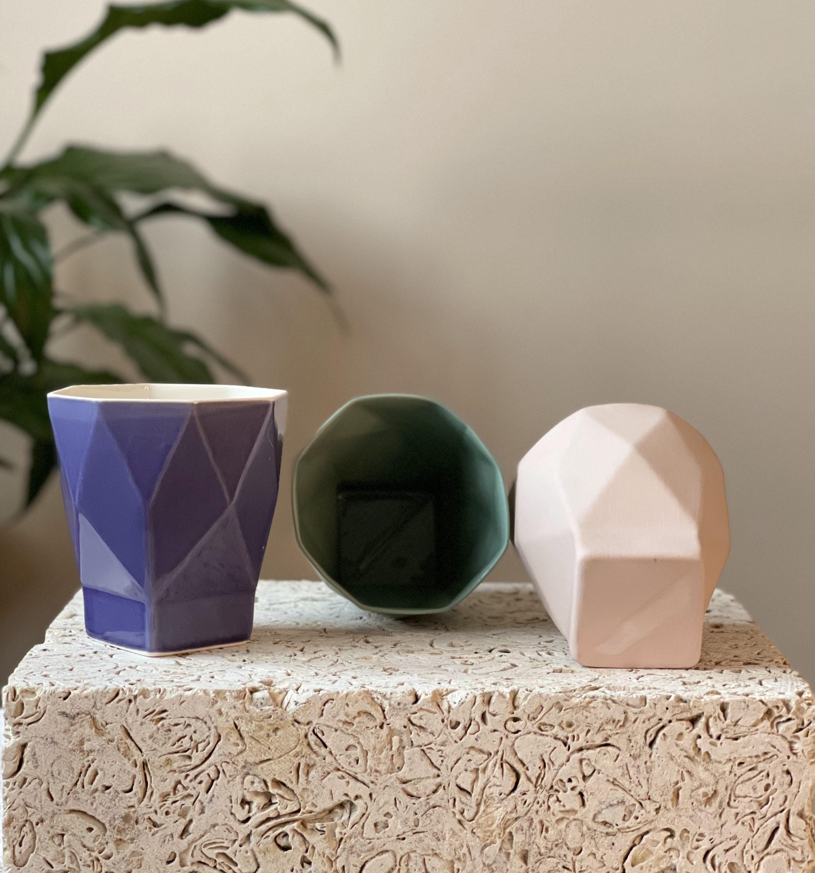 Diamond Shape Limoges Cup, Purple Colour Scandinavian Style Mug ...