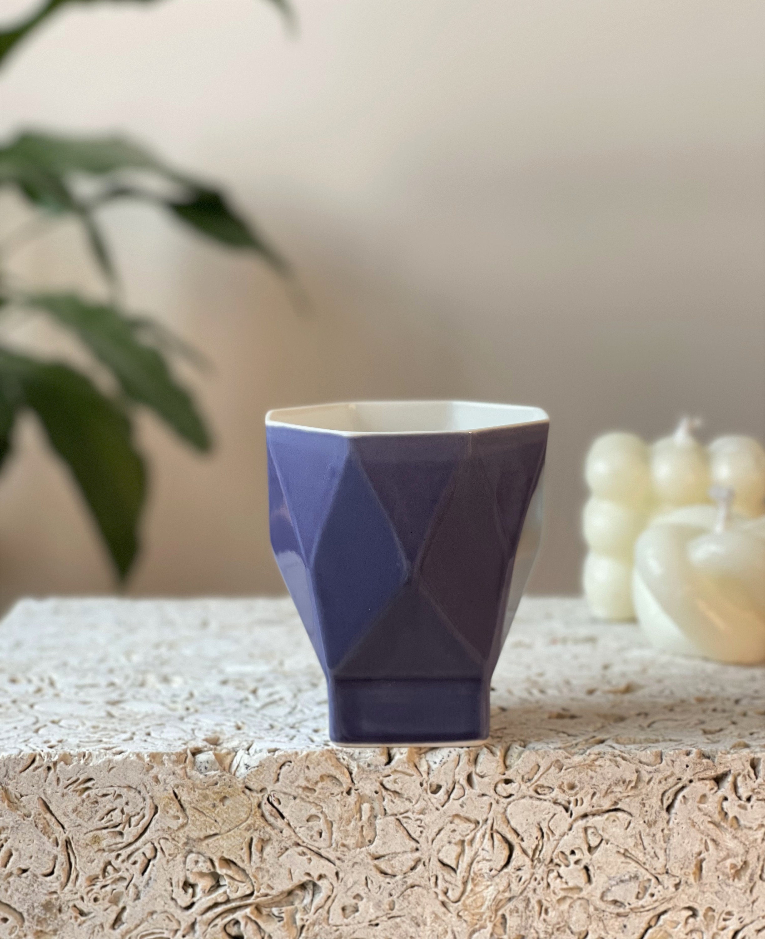 Diamond Shape Limoges Cup, Purple Colour Scandinavian Style Mug ...