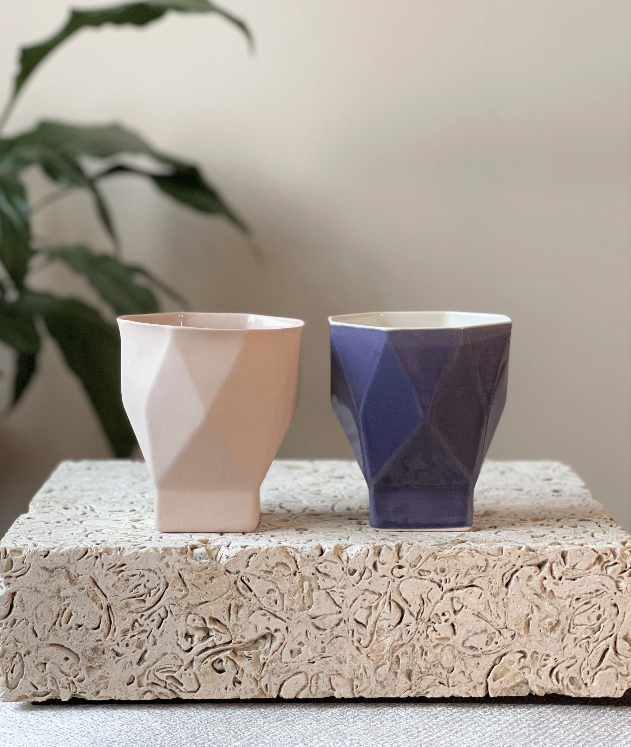 Diamond Shape Limoges Cup, Purple Colour Scandinavian Style Mug ...