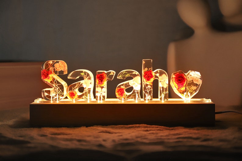 Handmade Flower Lamp, Resin Art Diy Words Lamp, Custom Letter Gift ...