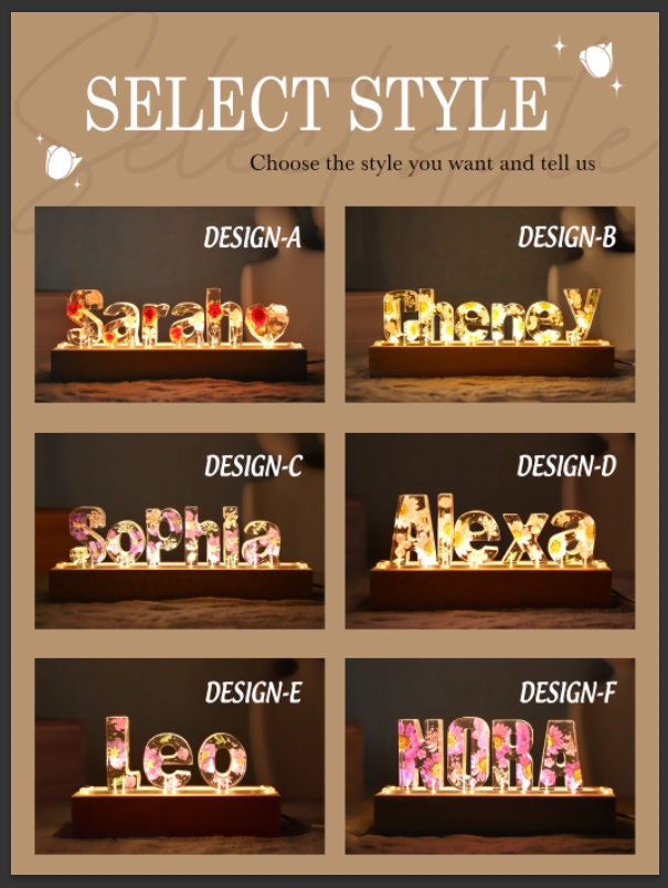 Custom Name Light Resin Art Dried Flower Night Lamp Flower - Etsy