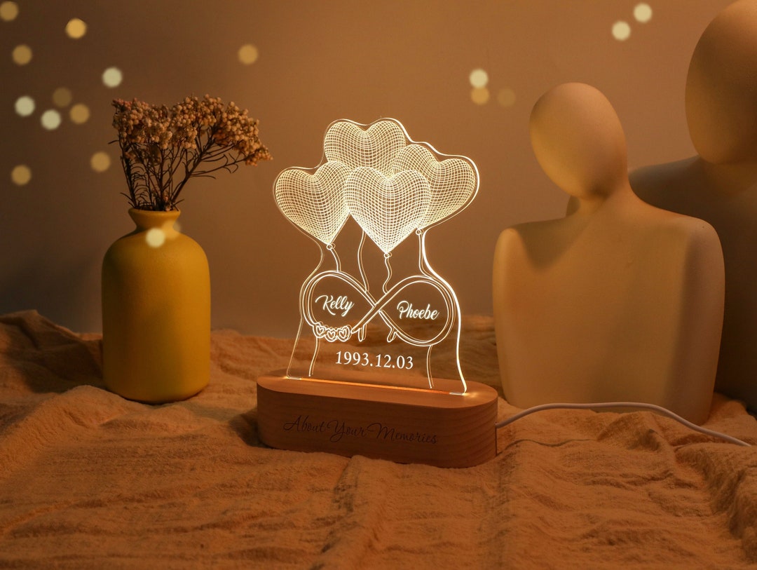 Custom Mobius Lamp Heart Balloon, 3D Love Night Light, Engraved Name ...
