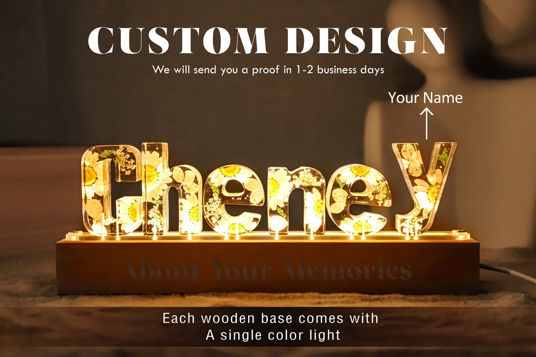Custom Name Light Resin Art Dried Flower Night Lamp Flower - Etsy