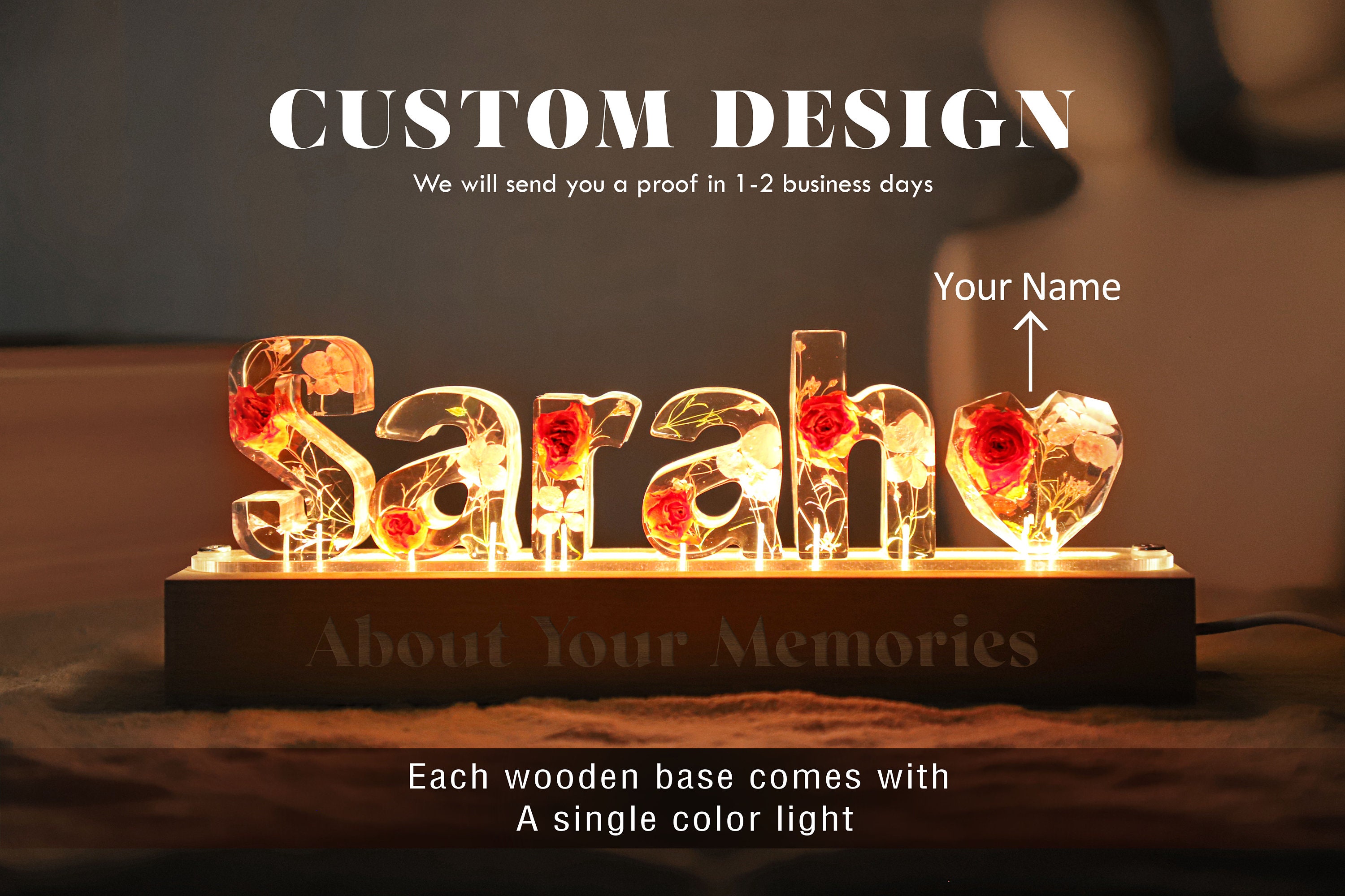 Handmade Flower Lamp, Resin Art Diy Words Lamp, Custom Letter Gift ...