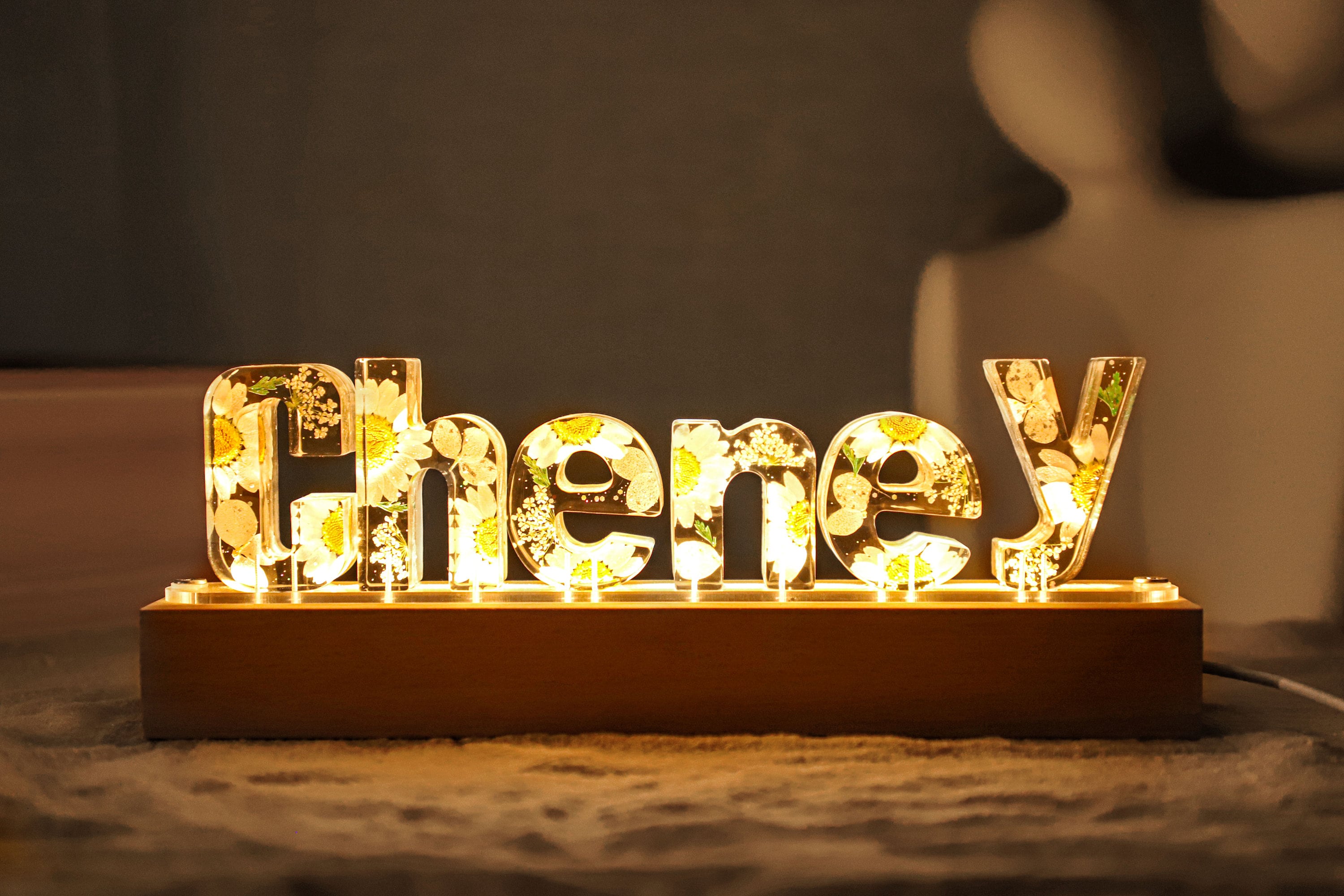 Custom Name Light Resin Art Dried Flower Night Lamp Flower - Etsy