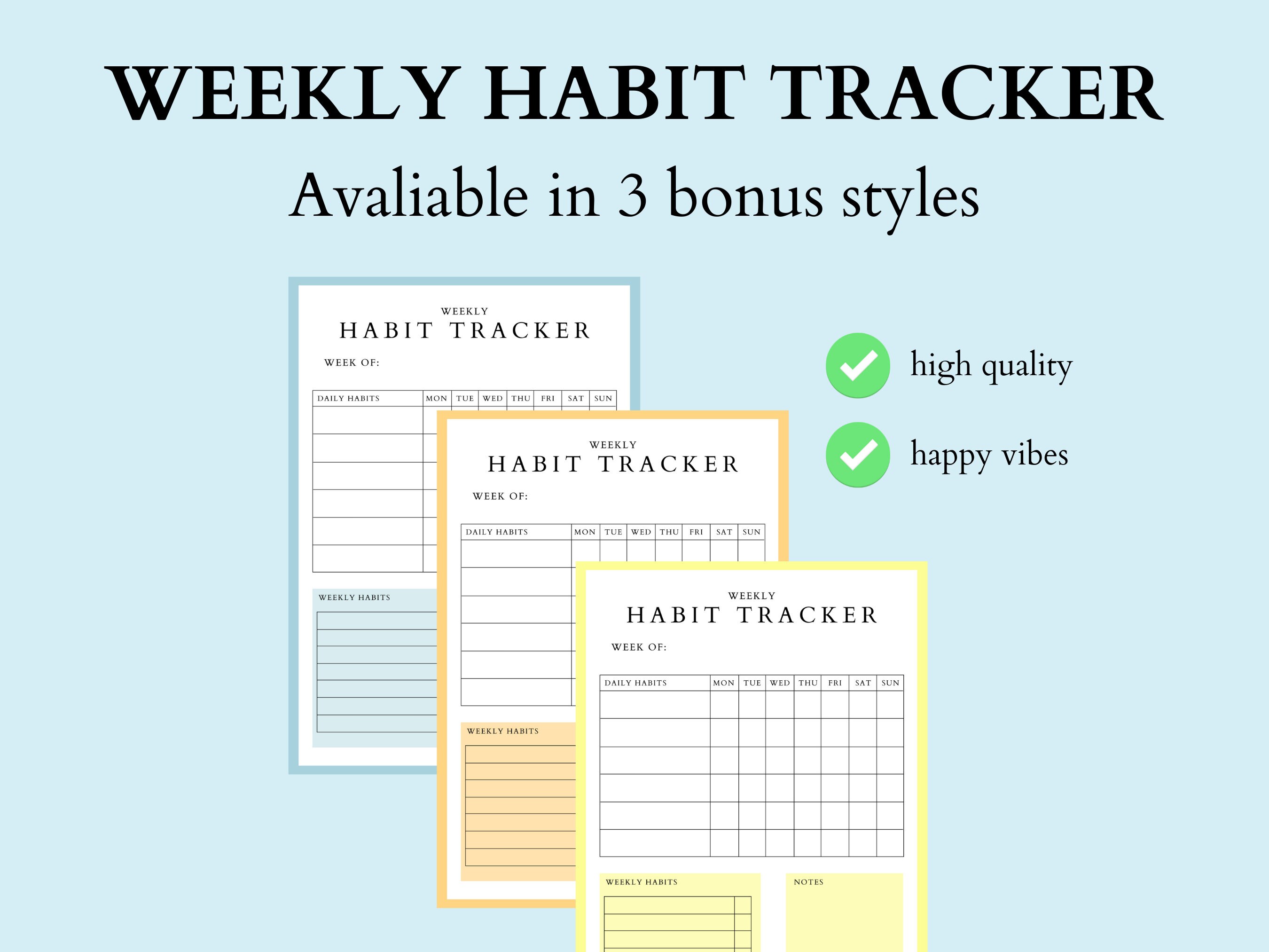 Weekly Habit Tracker Printable Template. Vertical Habit Log, Habit List ...