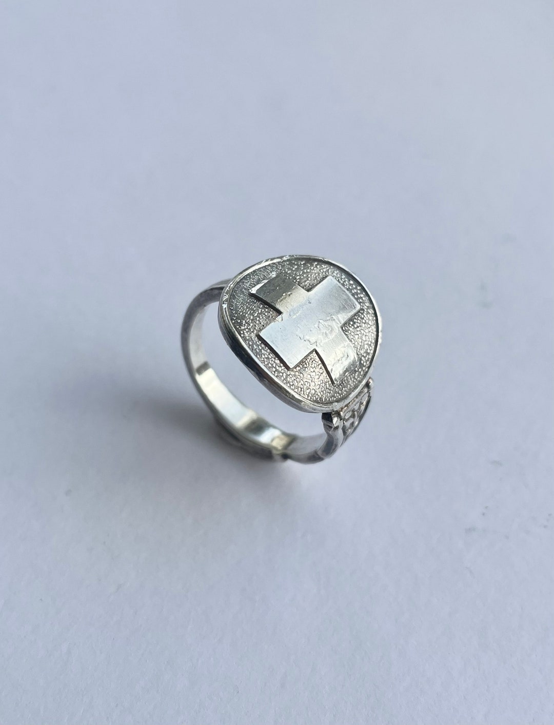 Round Ring Cross Ring Silver Cross Silver Round Ring Silver Ring Coin ...