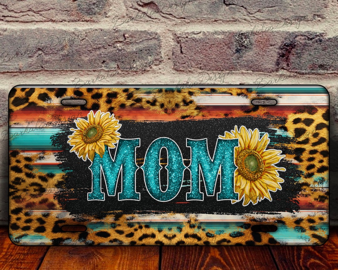 Glitter Sunflower Leopard Mom License Plate Sublimation Design, Mom ...