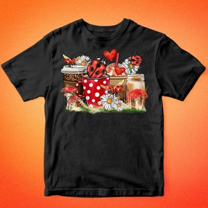 Lady Bug Coffee Cups Png Sublimation Design Download, Coffee Love Png ...