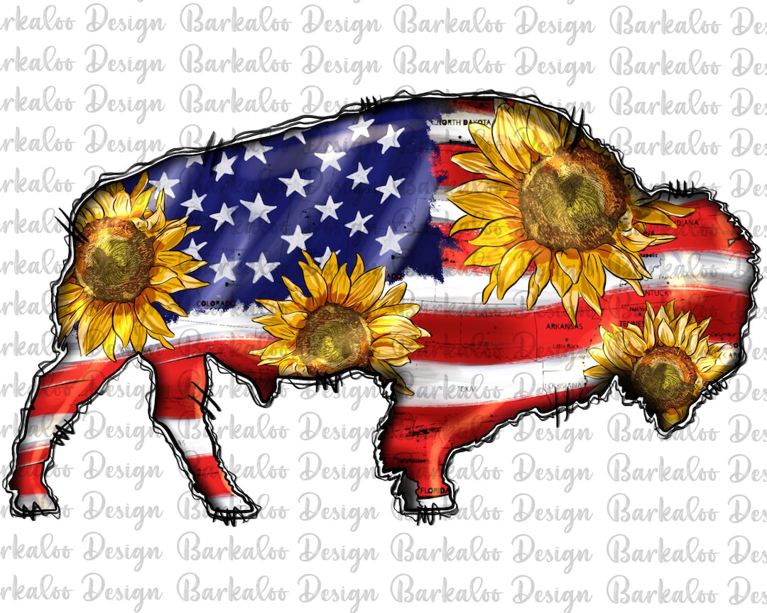 Bison American Flag Png, Sunflowers American Flag Png, Bison Png, 4th ...