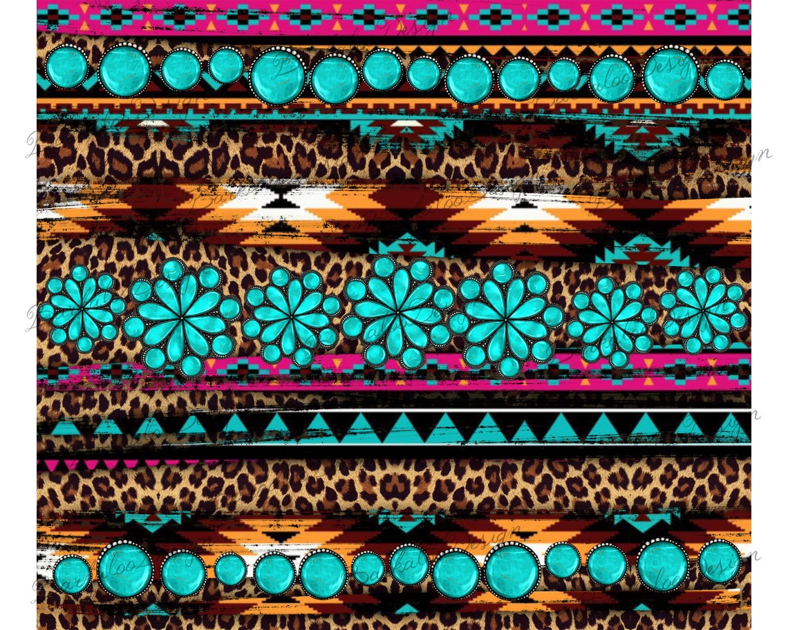 Leopard Aztec Turquoise Jewelry 20 Oz. Skinny Tumbler PNG - Etsy