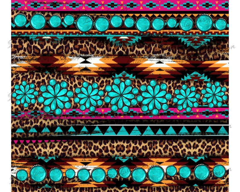 Leopard Aztec Turquoise Jewelry 20 Oz. Skinny Tumbler PNG - Etsy