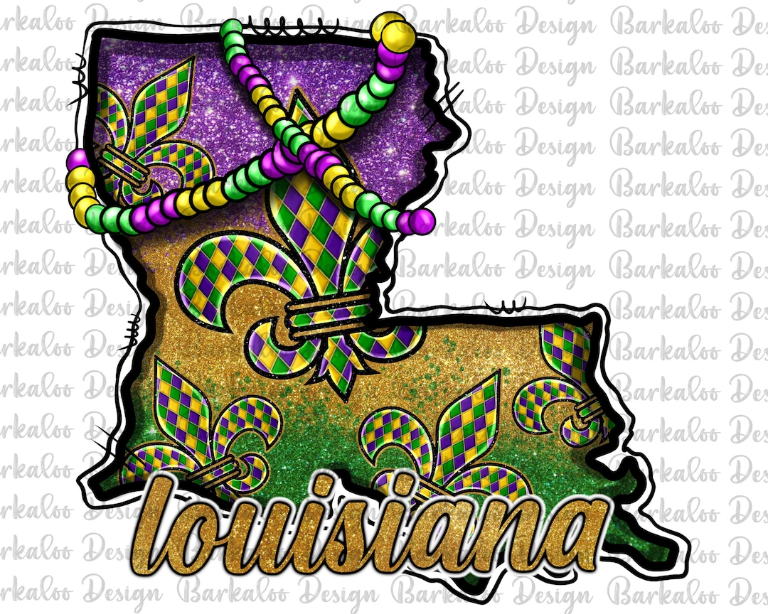 Mardi Gras Louisiana State Map Sublimation Design, Mardi Gras Png ...