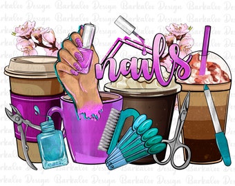 Nail Tech Coffee Cups Png Sublimation Design Download, Coffee Time Png ...