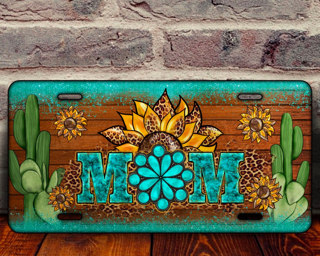 Western Mom Sunflowers Leopard License Plate Sublimation Design ...