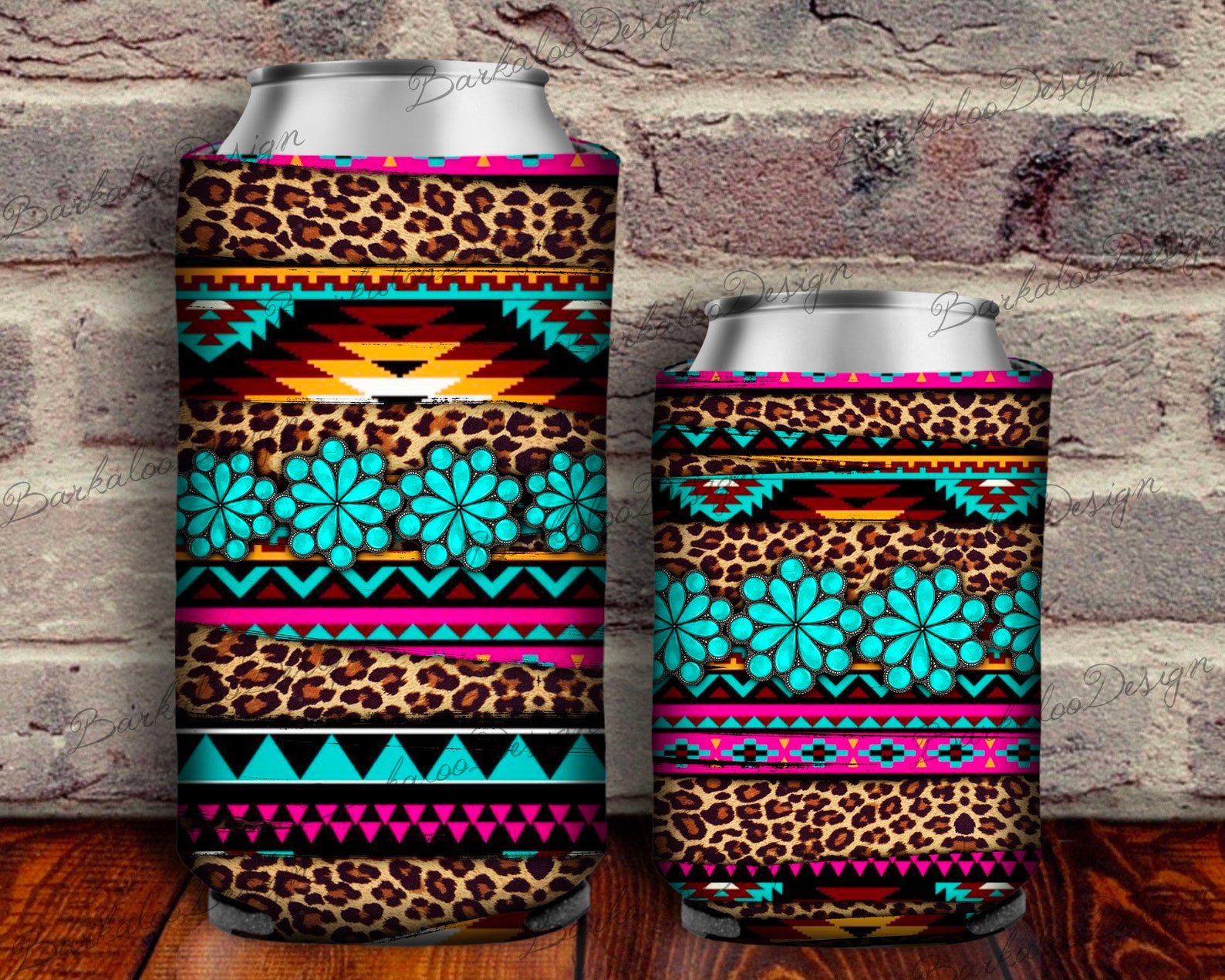 Aztec Leopard Turquoise Gemstone Can Cooler PNG Sublimation Design ...