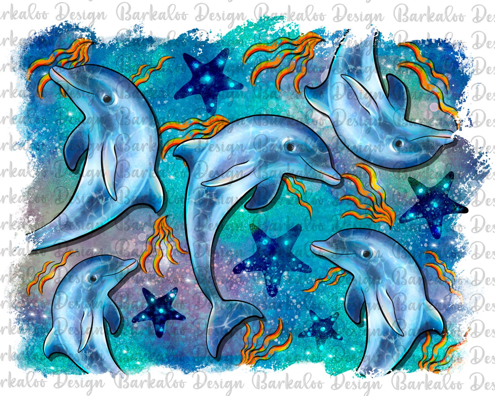 Dolphins Turquoise Glitter Background PNG Sublimation Design - Etsy