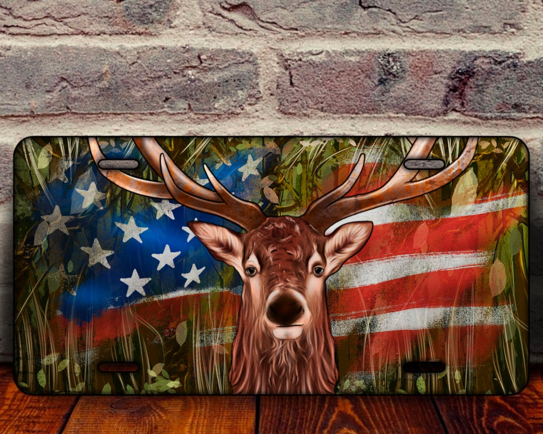 Deer Hunting Camouflage American Flag Background License Plate ...
